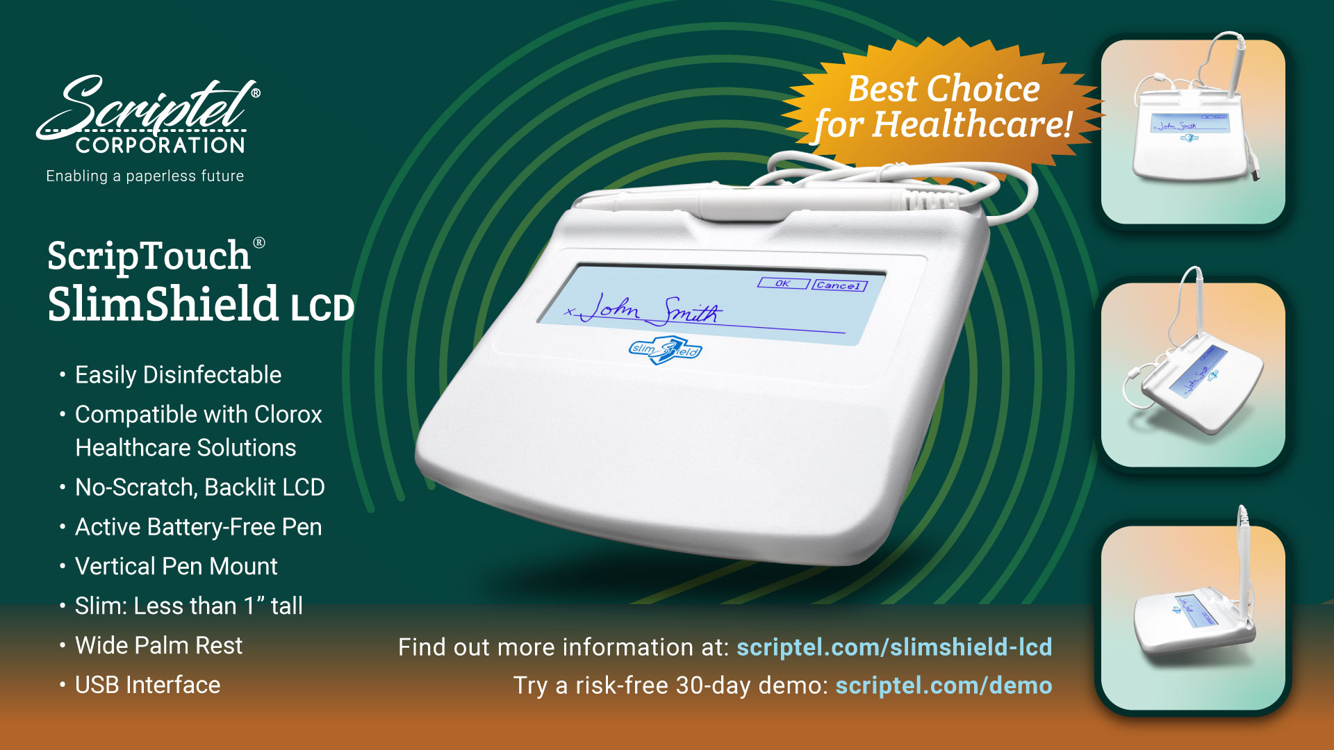 Scriptel SlimShield LCD Signature Pad: Disinfectable & Secure ...